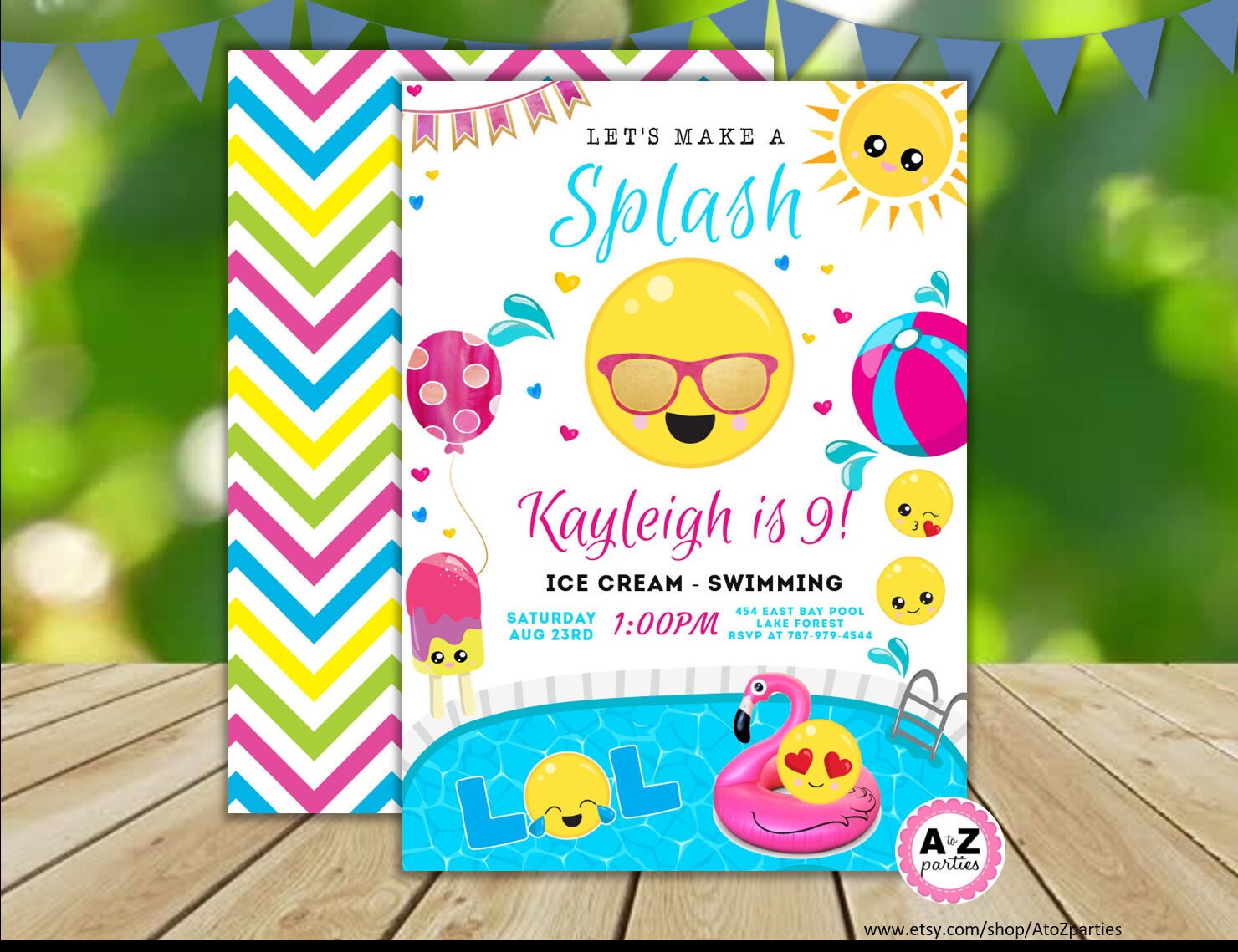 Emoji Invitation Emoji Pool Party Birthday Party Invite Pool - Etsy