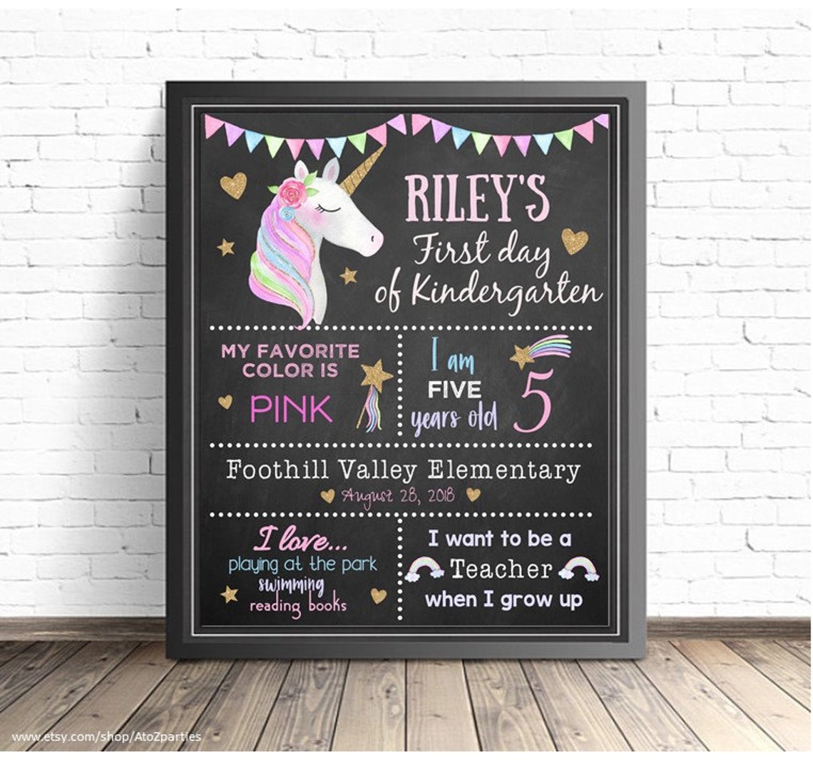 1st Day of School Sign Unicorn Magical Kindergarten Any | Etsy