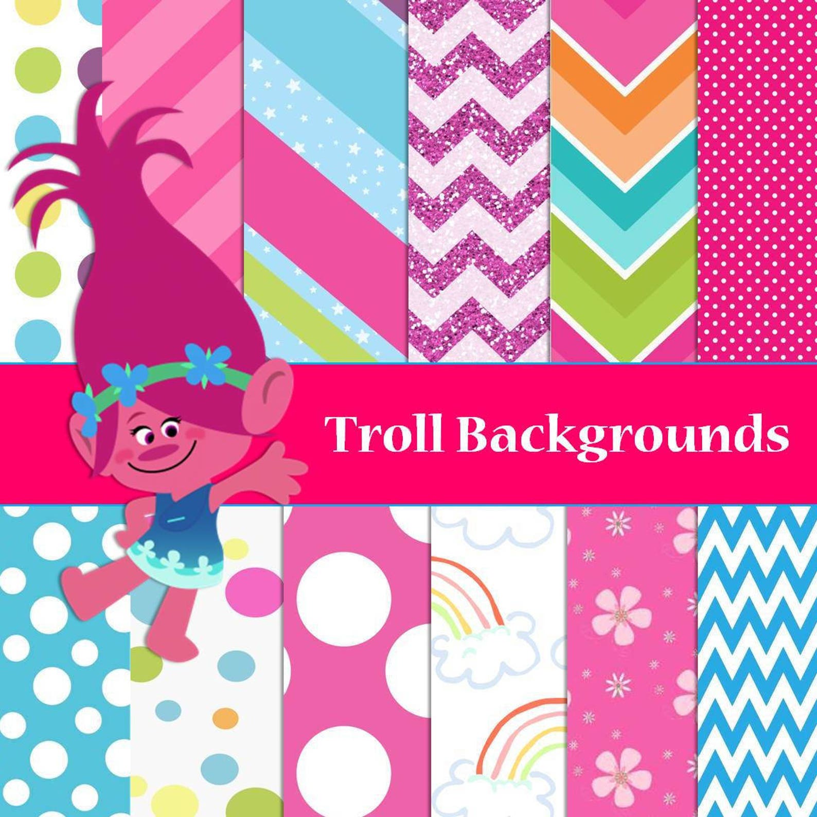 Troll Movie Fondos Papeles Clip Art Papeles Scrapbook uso | Etsy