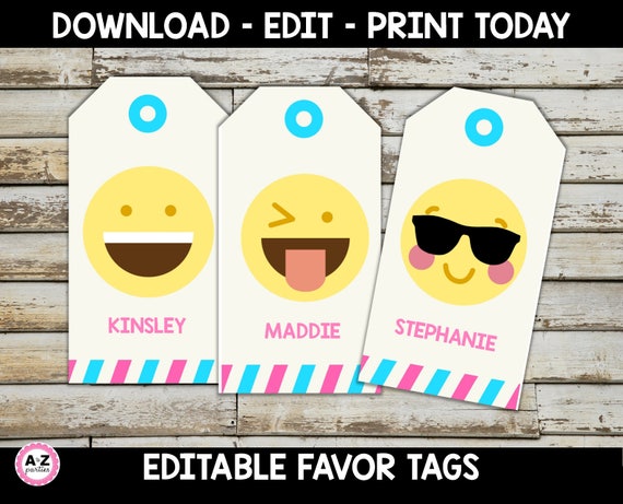 EMOJI Editable Favor Tags Favor Tags With Editable Names | Etsy