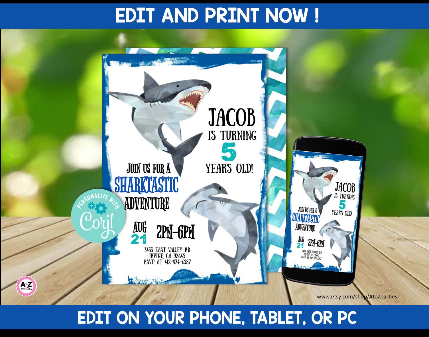 Shark Invitation Shark Attack Sharktastic Shark Birthday - Etsy
