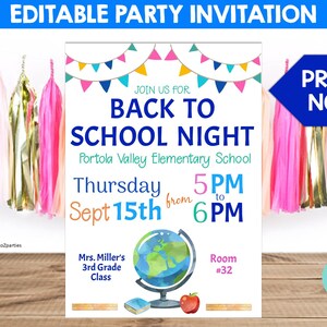 Back to School Night Invitation, Poster and Flyer, Editable for Each ...