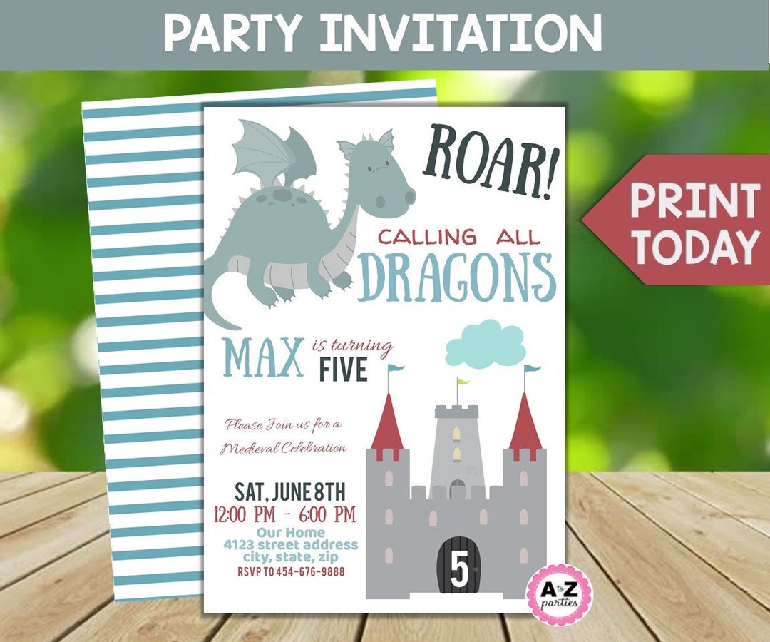 Dragon Birthday Party Invitation Template Download With Corjl - Etsy
