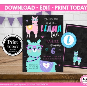 Llama Birthday Invitation Edit on Your Own Templett - Etsy