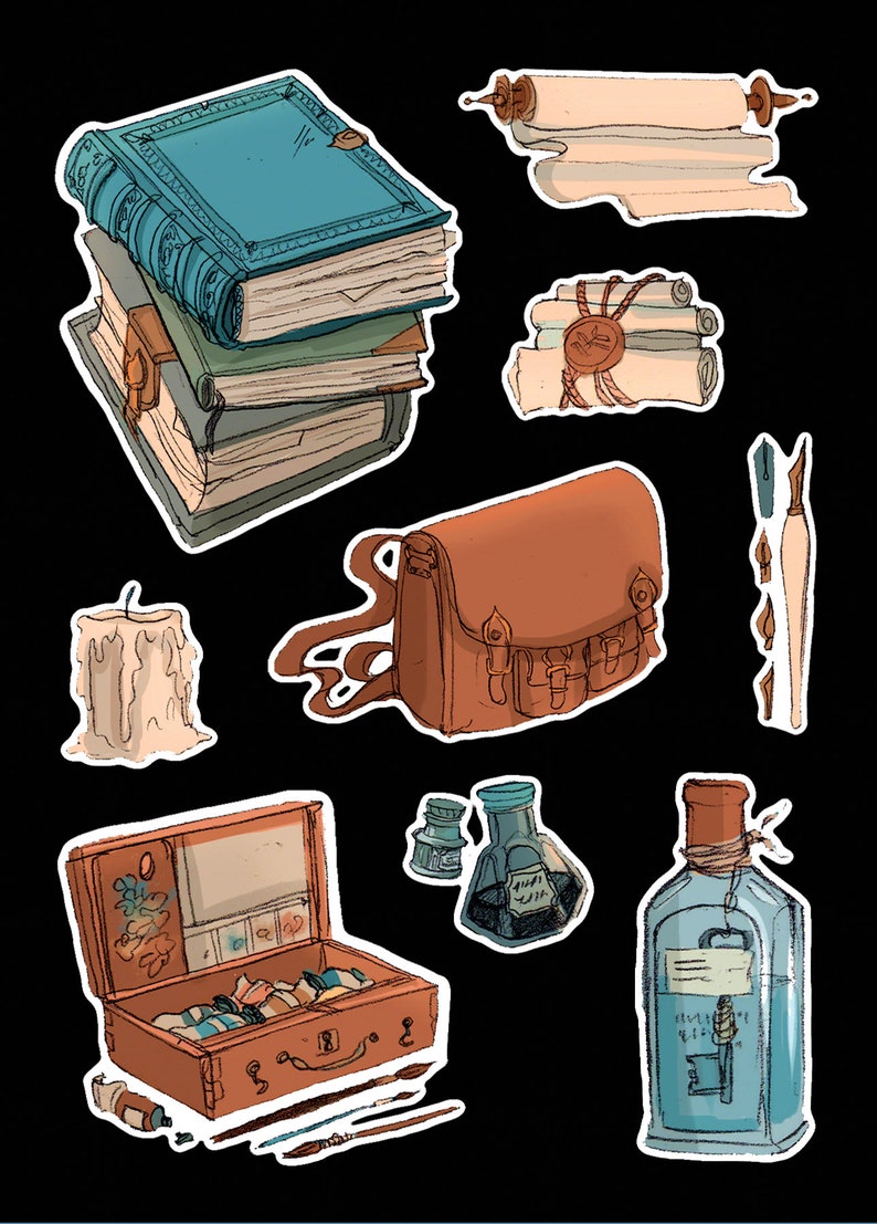 Scholar sticker set sheet of 9 stickers with illustrated | Etsy