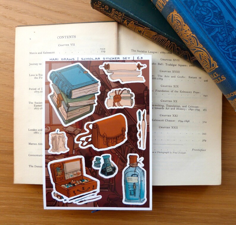 Scholar sticker set sheet of 9 stickers with illustrated | Etsy
