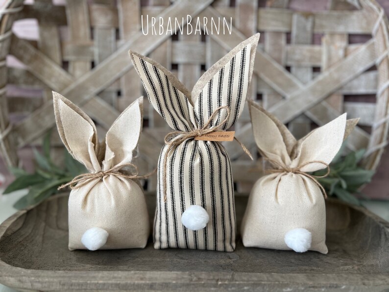 Plaid Farmhouse Fabric Bunnies SET OF 3 Teal Farmhouse - Etsy