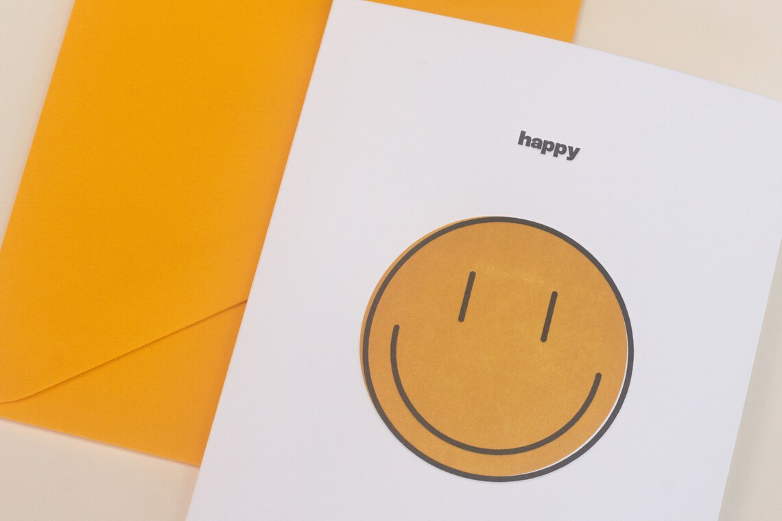 Happy Birthday smiley Face / Minimal Birthday Card / Set of | Etsy