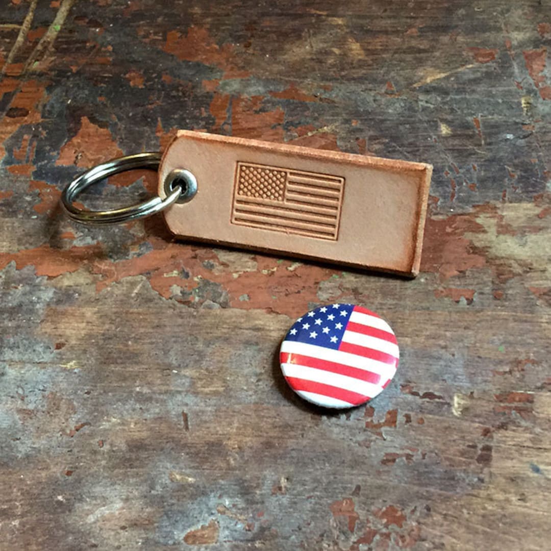 American Flag Leather Keychain - Etsy