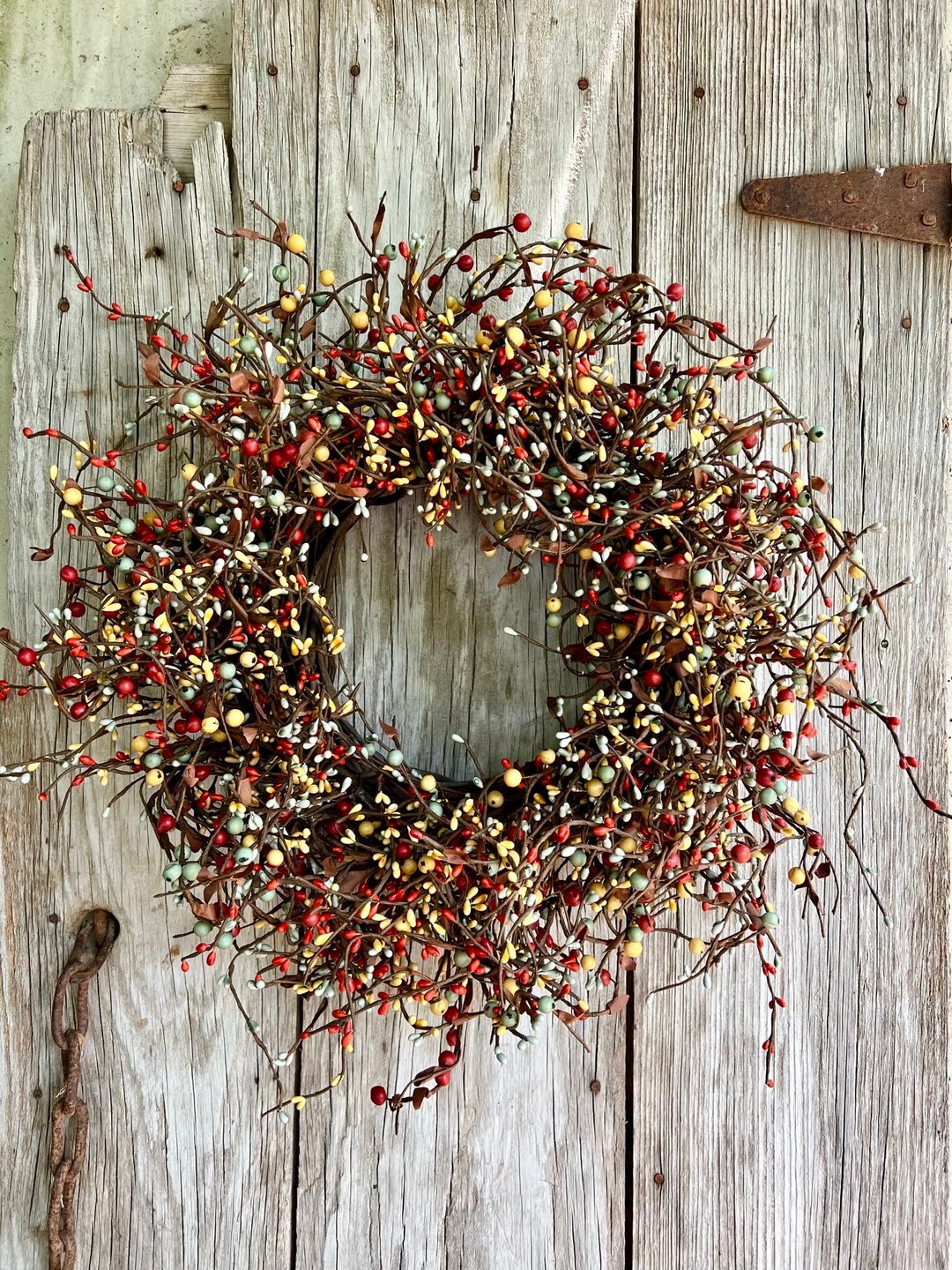 Fall Pip Berry Wreath: Coral, Blue, Butter - Autumn Decor - Etsy