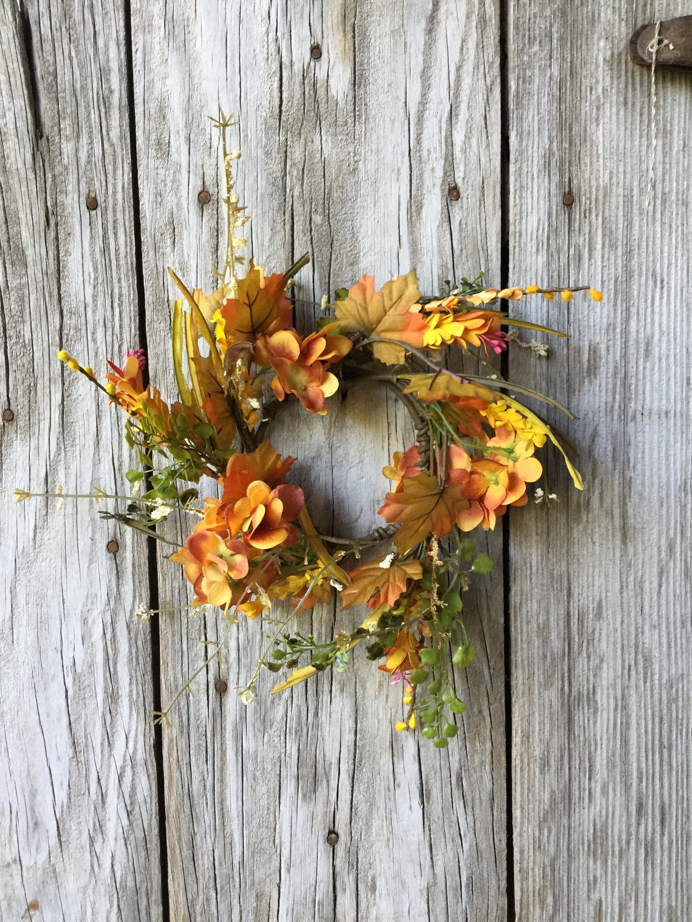Fall Candle Ring with Hydrangeas and Fall Foliage Fall Mini | Etsy
