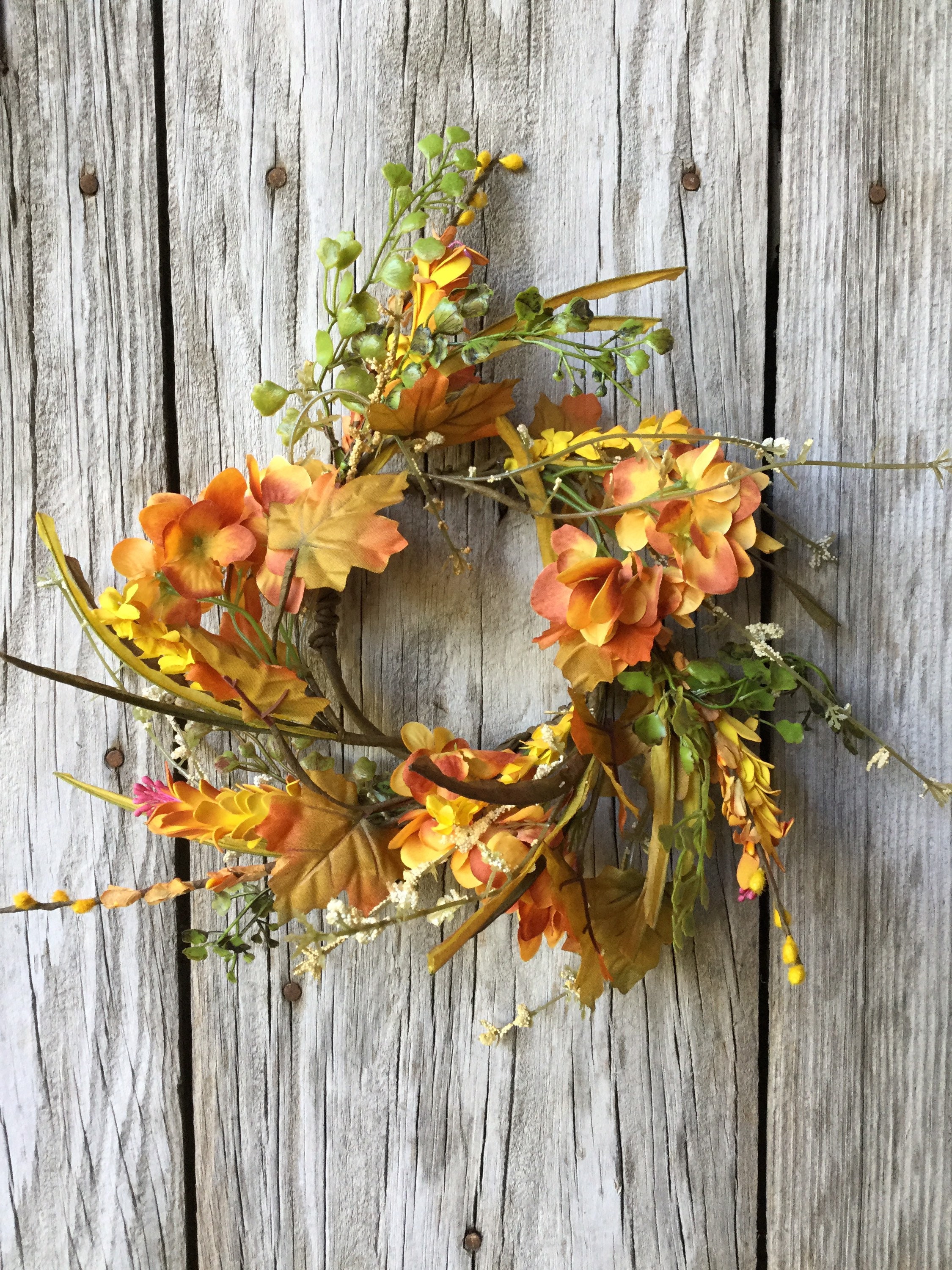 Fall Candle Ring with Hydrangeas and Fall Foliage Fall Mini | Etsy