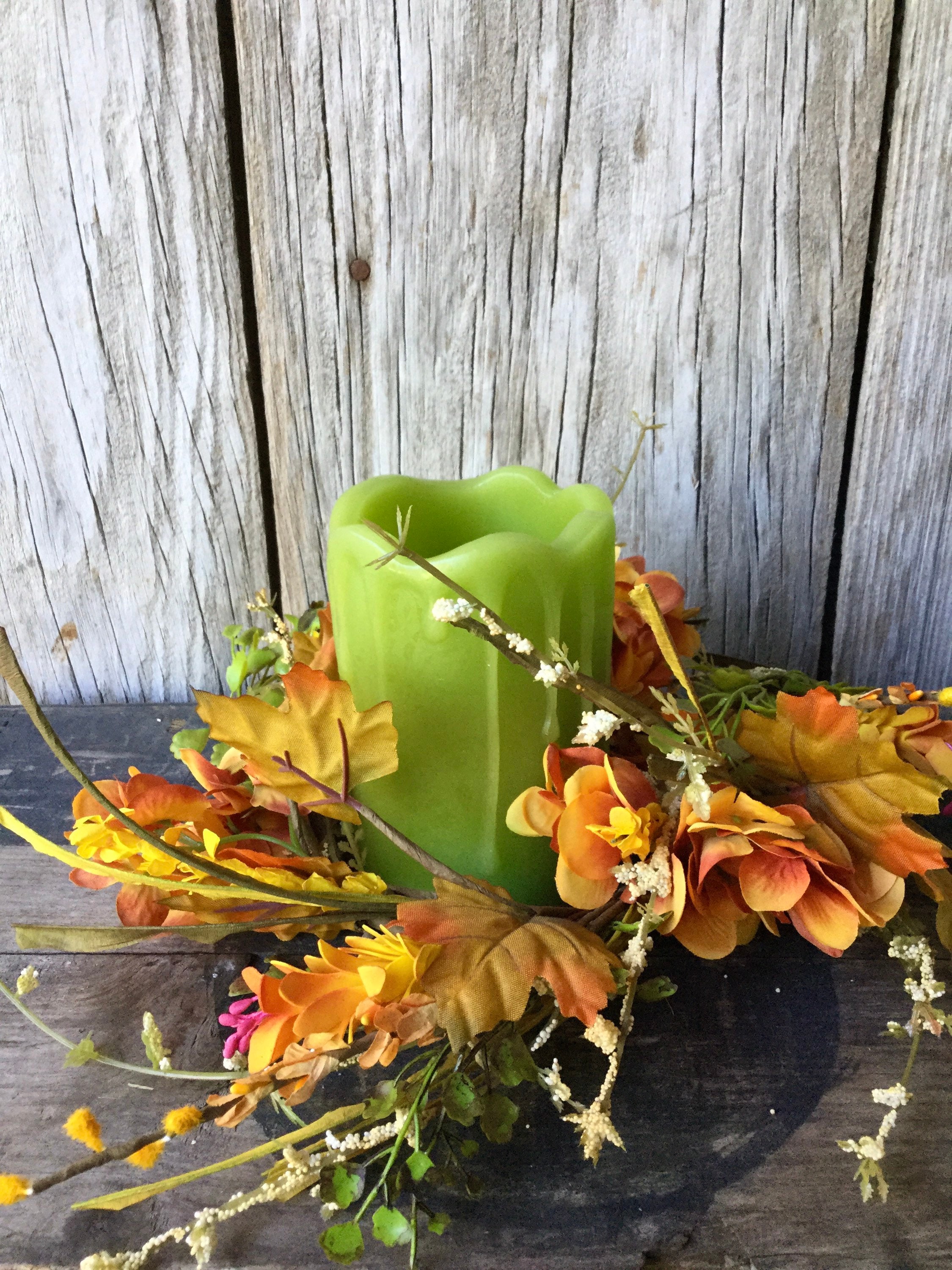 Fall Candle Ring with Hydrangeas and Fall Foliage Fall Mini | Etsy