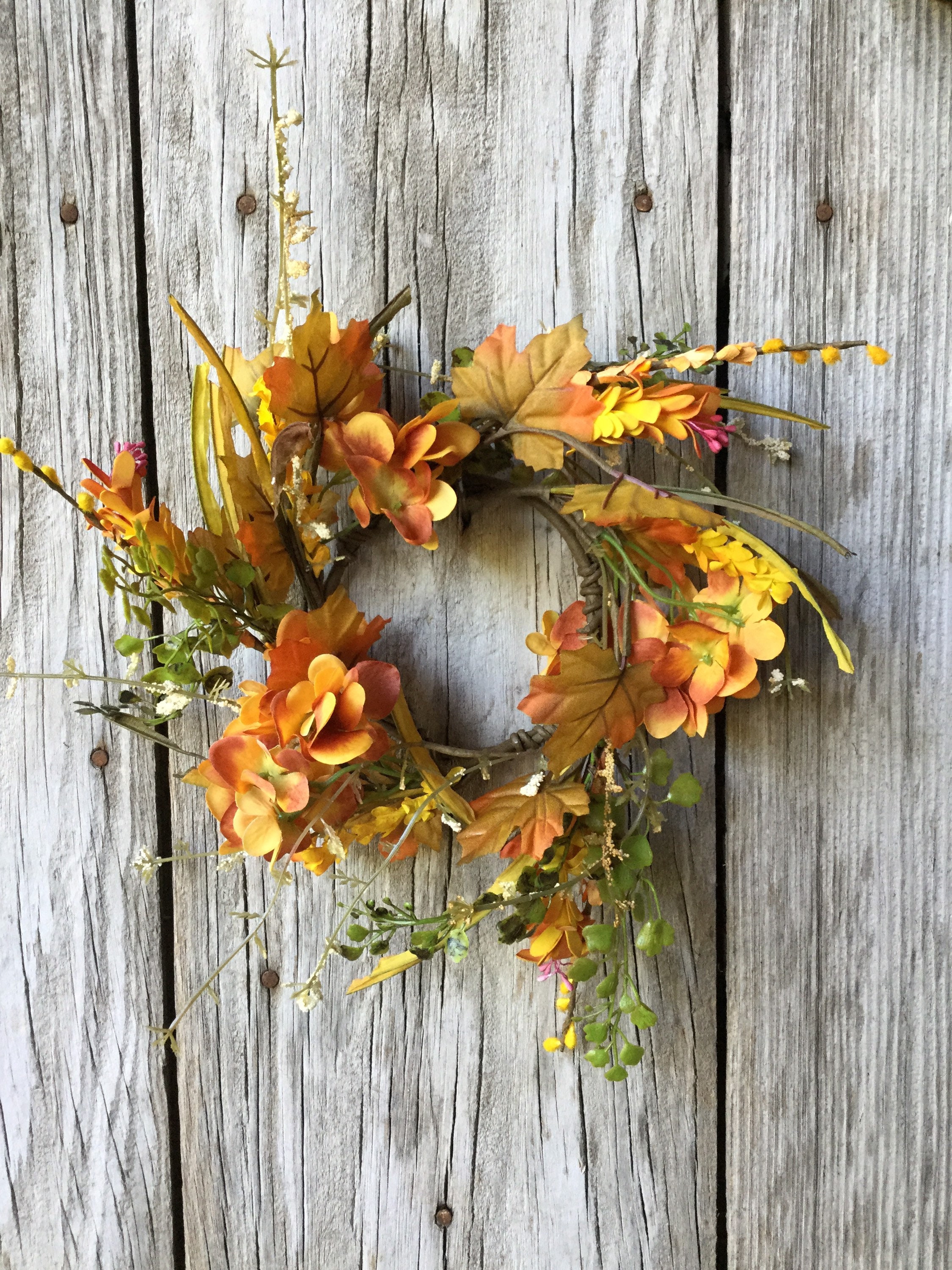 Fall Candle Ring with Hydrangeas and Fall Foliage Fall Mini | Etsy