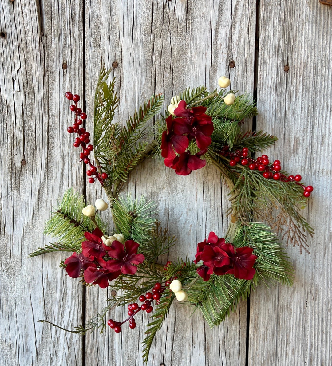 Christmas Wreath With Red Hydrangeas White Berries and Pine - Etsy