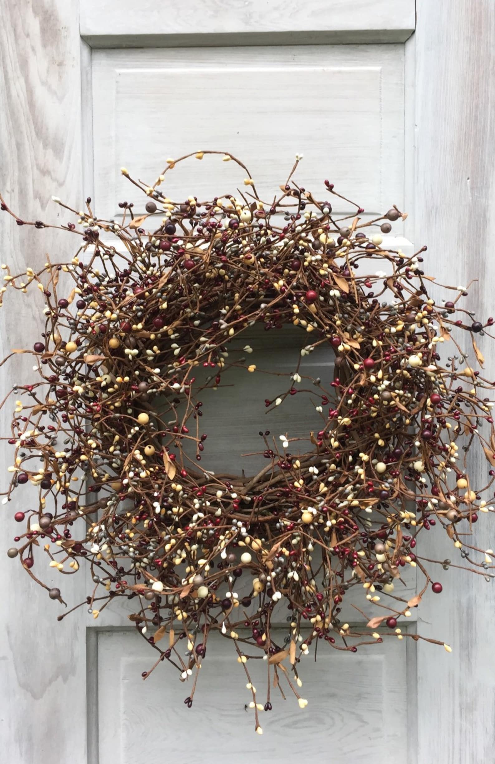 Slate Blue and Plum Pip Berry Wreath Primitive Wreath Rustic | Etsy