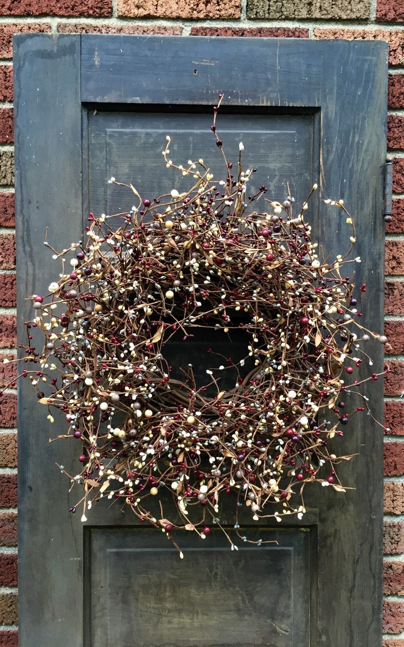 Slate Blue and Plum Pip Berry Wreath Primitive Wreath Rustic | Etsy