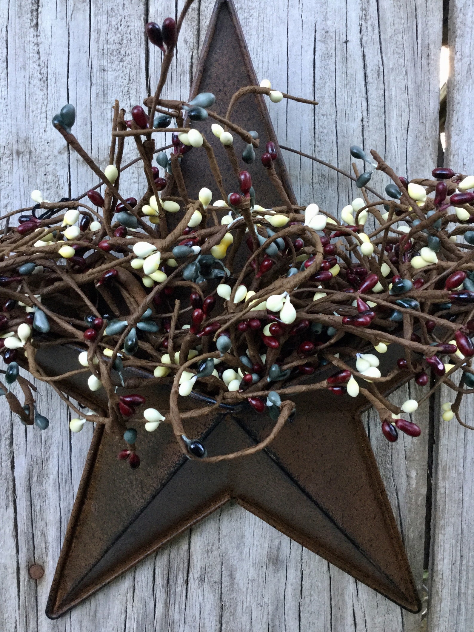 Barn Star With Mixed Pip Berries Wall Pocket Star With Pip - Etsy