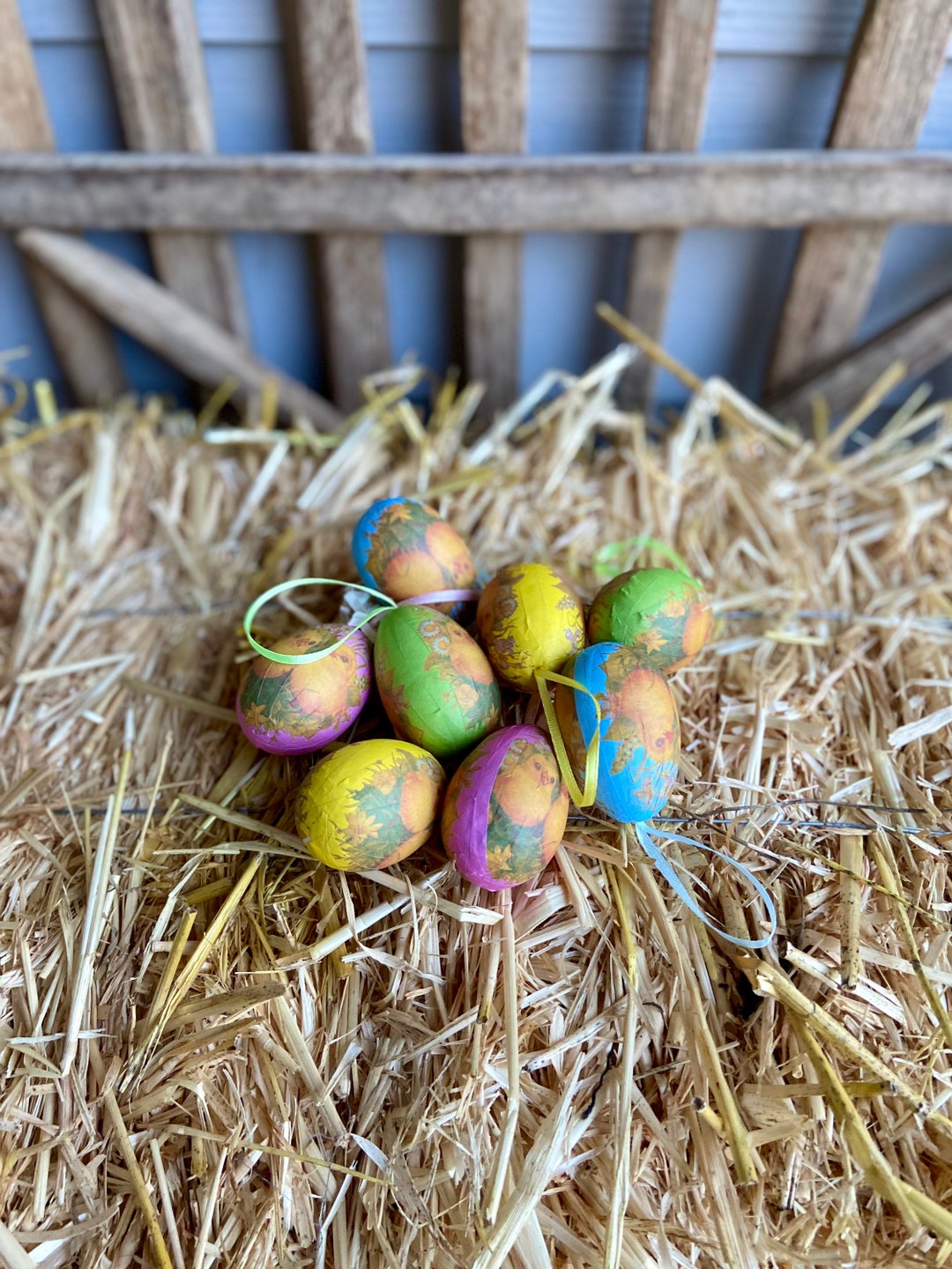 Paper Mache Easter Eggs With Chick Motif, Easter Decor, Easter Eggs ...