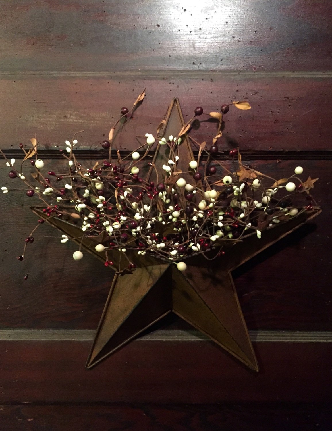 Barn Star With Pip Berries Wall Pocket Star With Pip Berries - Etsy