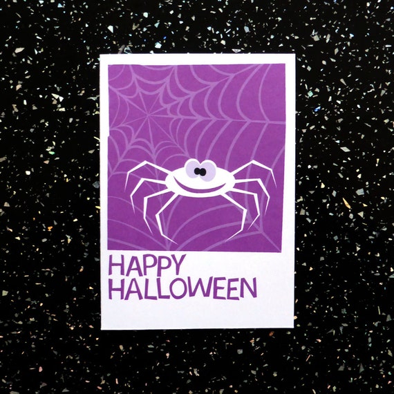 Halloween Card Spider Illustration Happy Halloween | Etsy