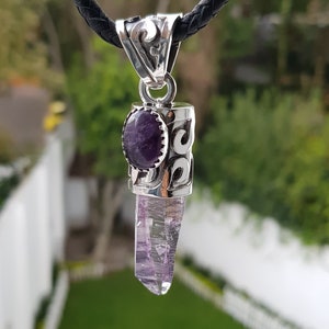 Natural Amethyst Rock Crystal Set in .925 Sterling Silver Pendant ...