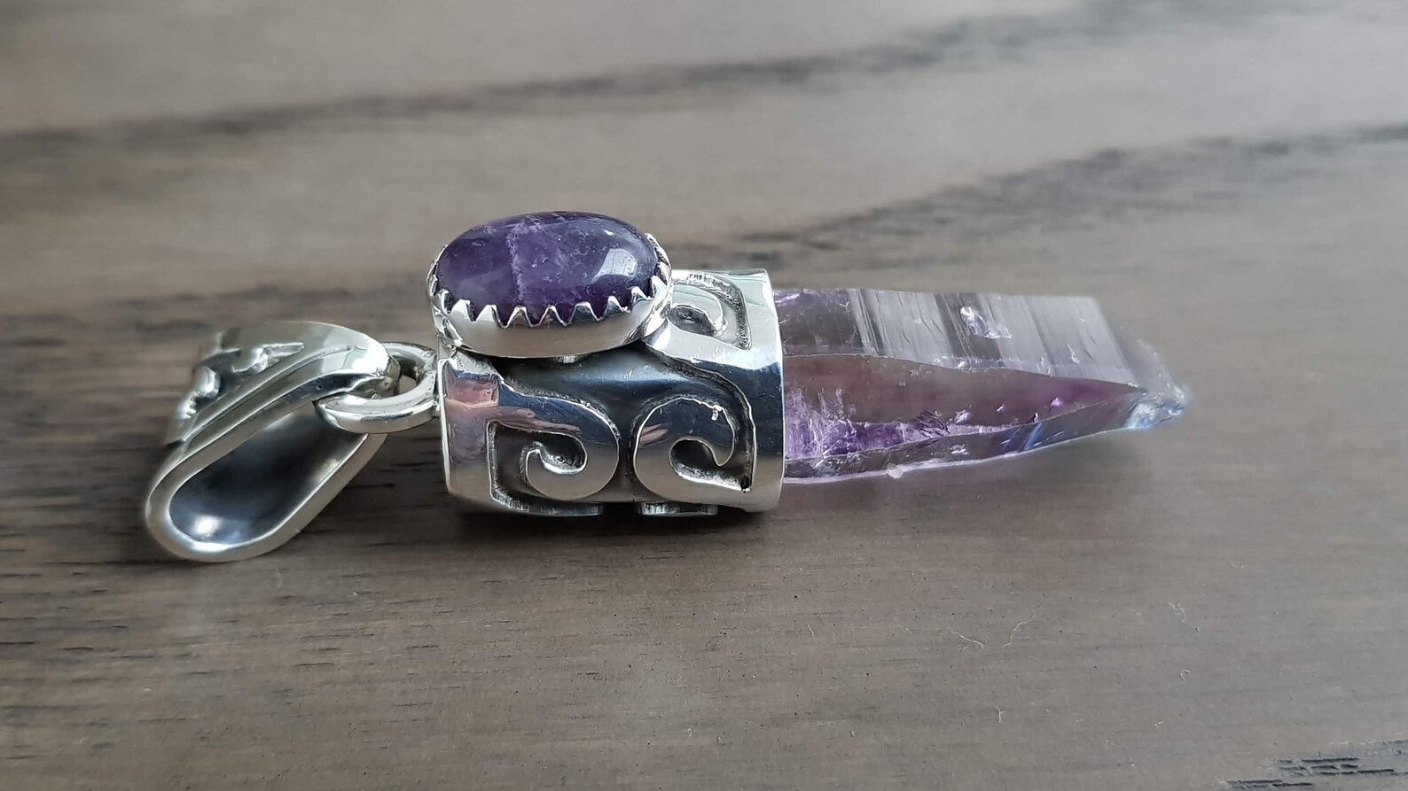 Natural Amethyst Rock Crystal Set in .925 Sterling Silver - Etsy