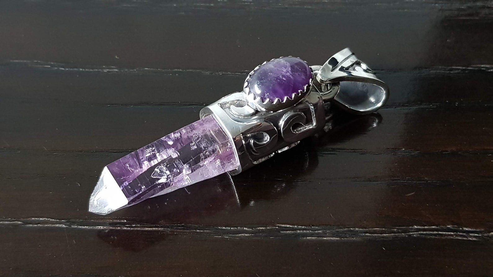 Natural Amethyst Rock Crystal Set in .925 Sterling Silver - Etsy