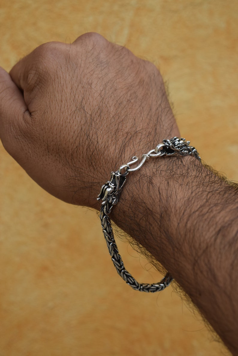 Men 9.25 Sterling Silver heavy Bali Chinese Dragons bracelet | Etsy