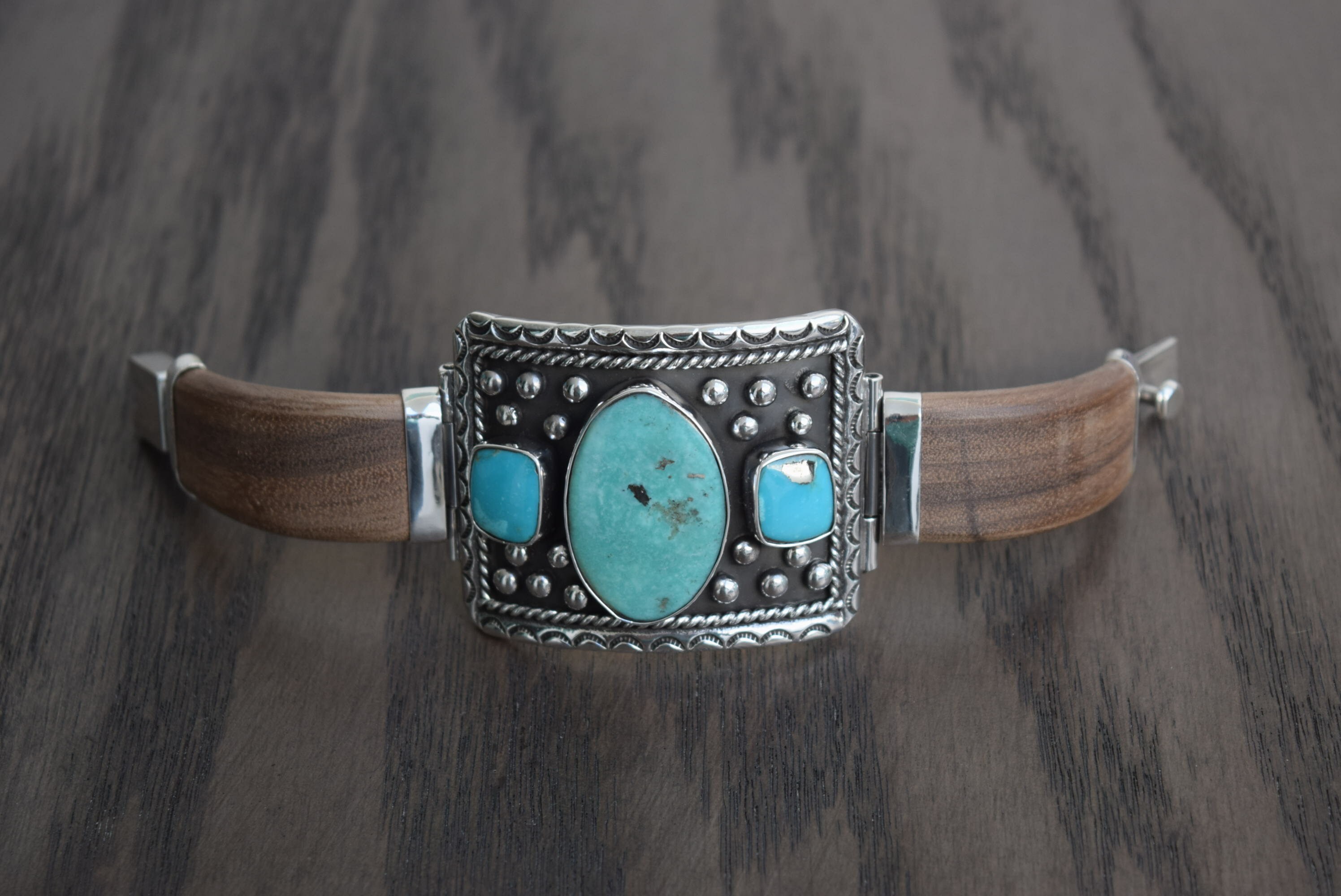 Fine Caribbean Wooden Bracelet With Navajo Style .925 Sterling Silver ...