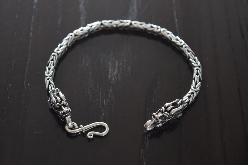 Men 9.25 Sterling Silver heavy Bali Chinese Dragons bracelet | Etsy