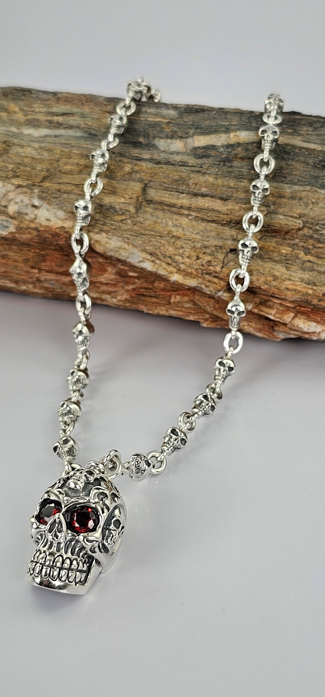 Men .925 Sterling Silver Heavy Skulls Chain - Etsy