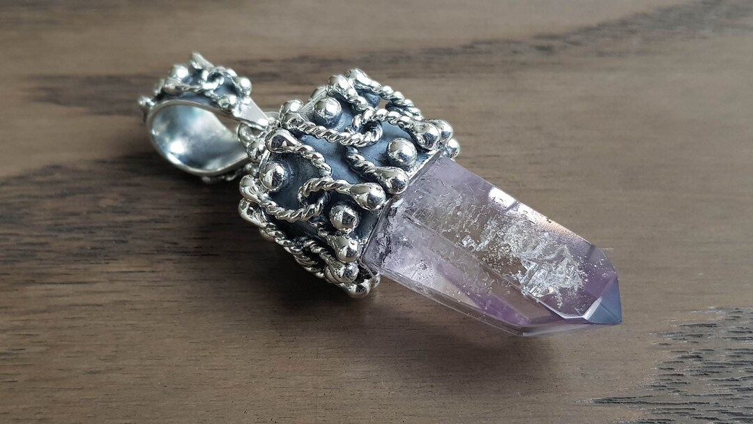 Natural Amethyst Rock Crystal Set in .950 Sterling Silver Pendant ...