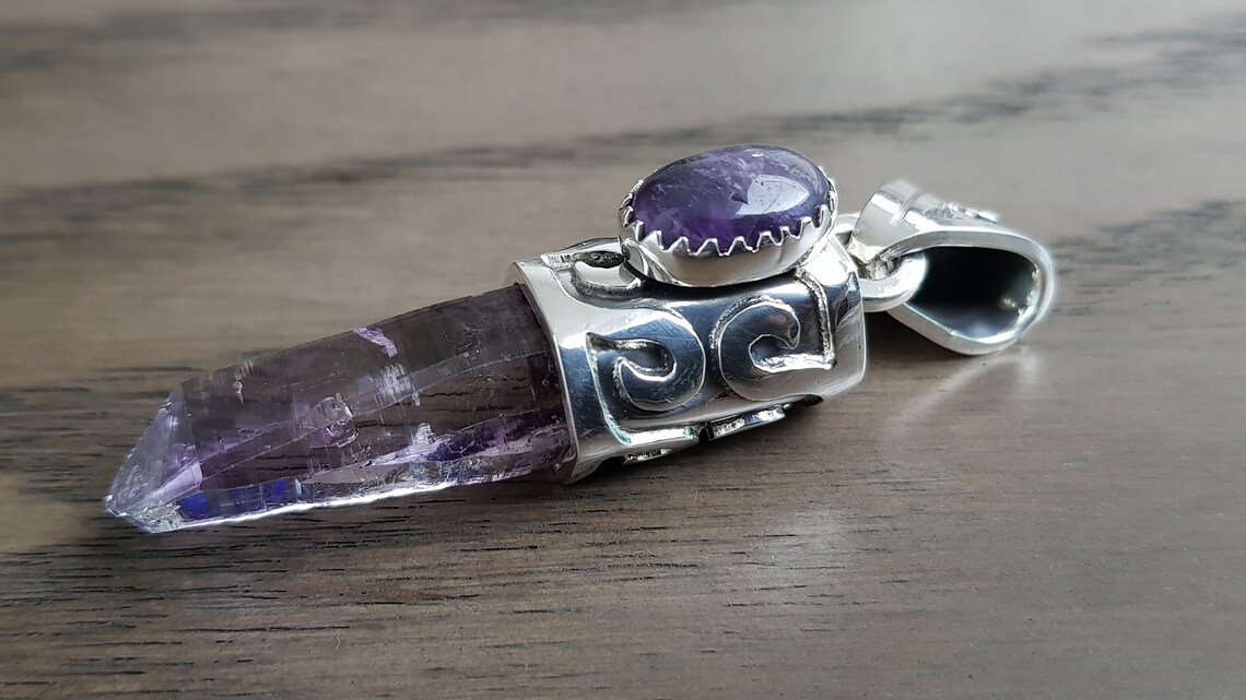 Natural Amethyst Rock Crystal Set in .925 Sterling Silver - Etsy