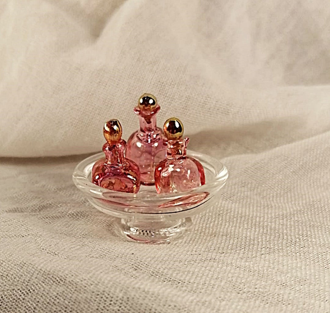 Tray With Artisan Blown Glass Perfumers With Cranberry Color 1/12 Scale ...