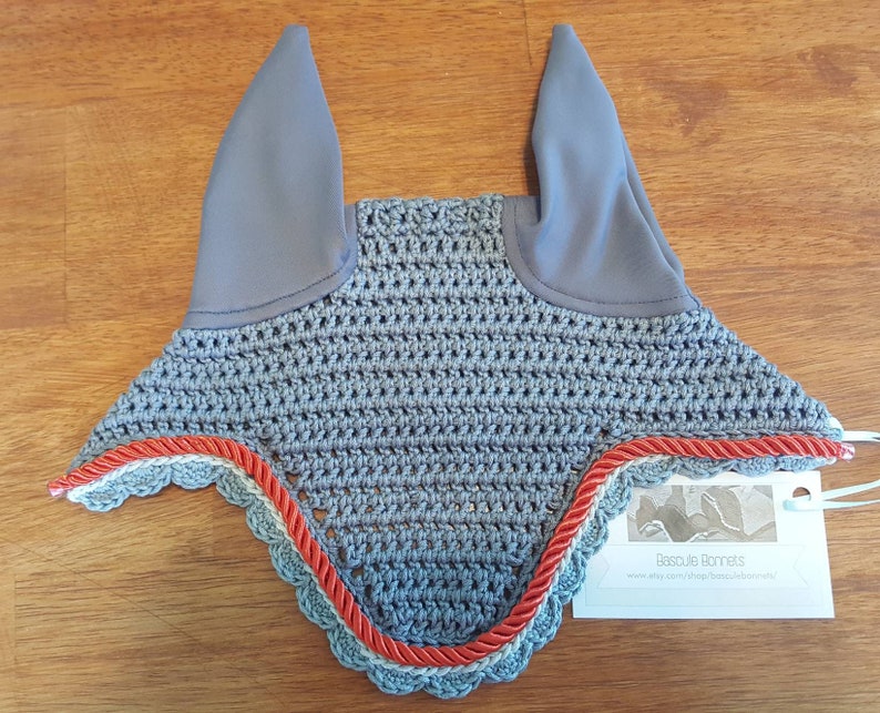 Grey Horse Fly Bonnet / Fly Veil / Horse Ear Bonnet With Red | Etsy