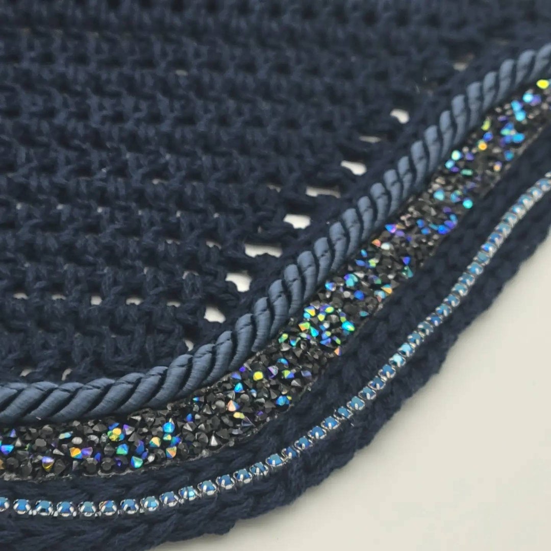 Navy Sparkle Horse Fly Bonnet / Fly Veil / Horse Ear Bonnet With Double ...