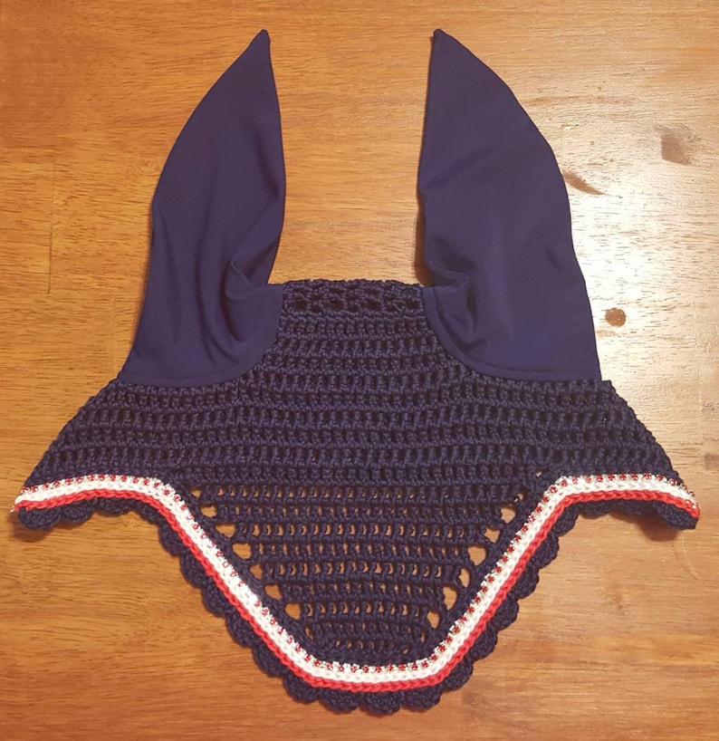 Navy Horse Fly Bonnet / Fly Veil / Horse Ear Bonnet with Red | Etsy