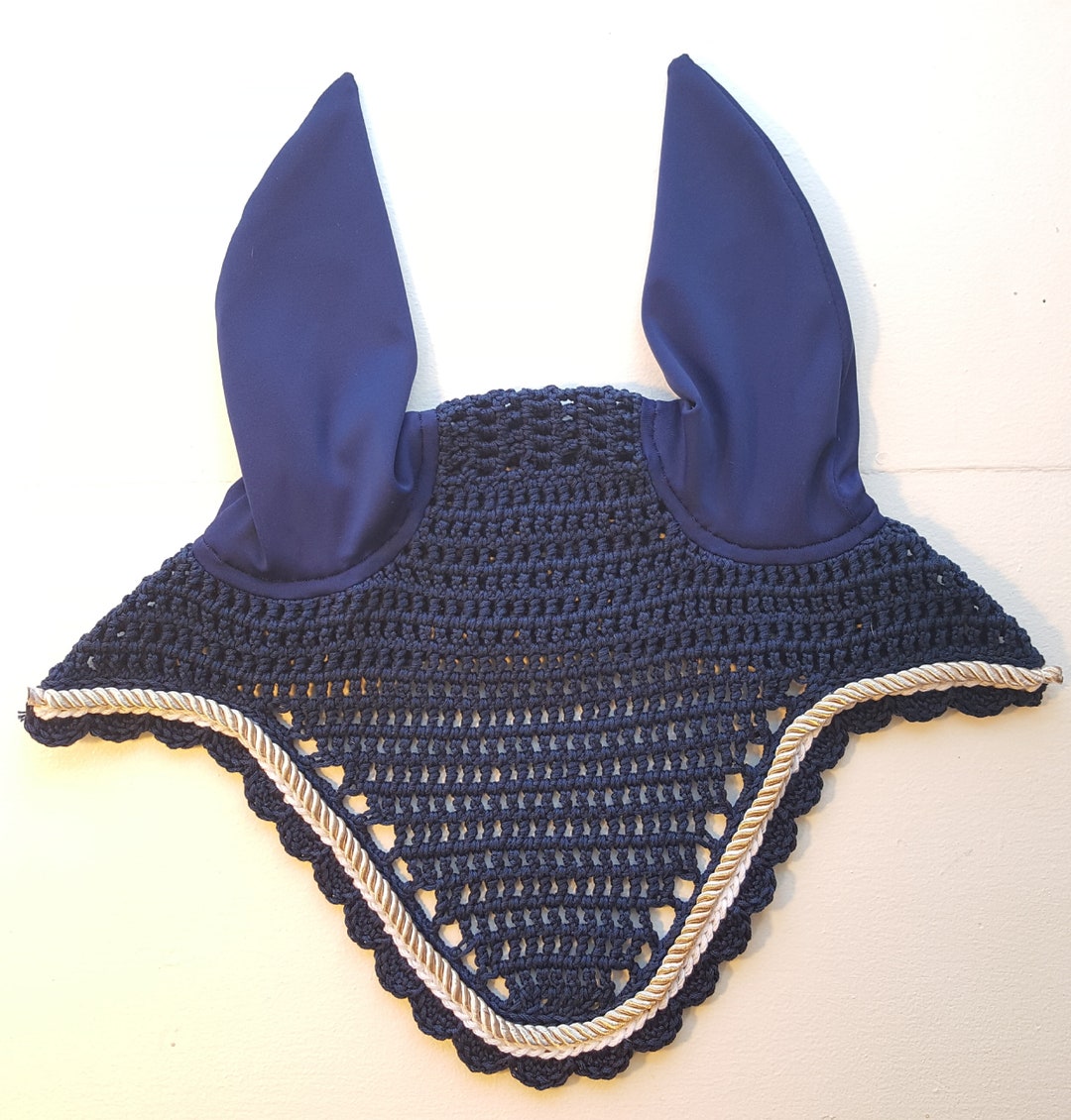 Navy Blue Horse Fly Bonnet / Fly Veil / Horse Ear Bonnet With Navy and ...