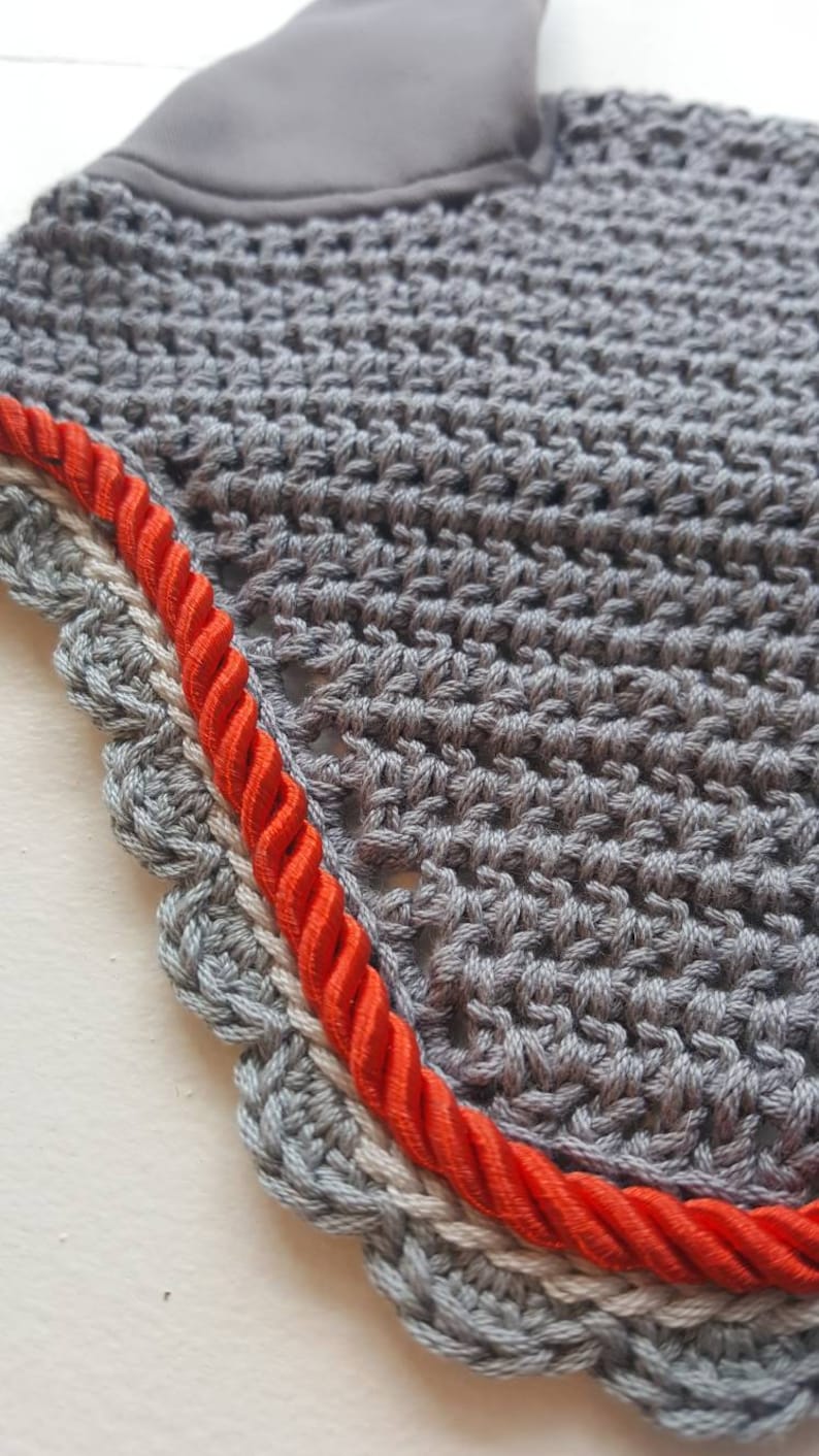 Grey Horse Fly Bonnet / Fly Veil / Horse Ear Bonnet With Red - Etsy