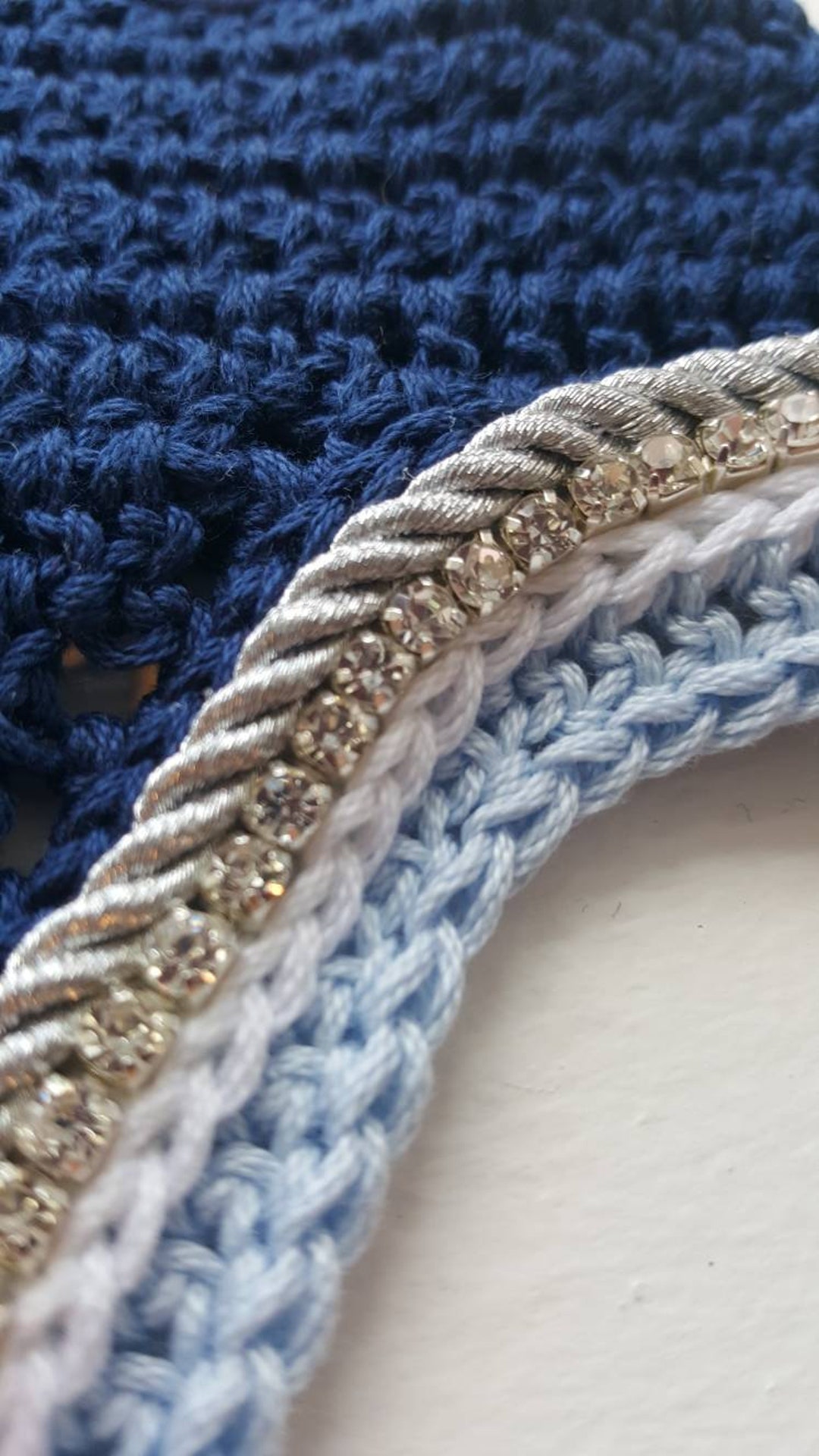 Navy Blue Horse Fly Bonnet / Fly Veil / Horse Ear Bonnet With Silver ...