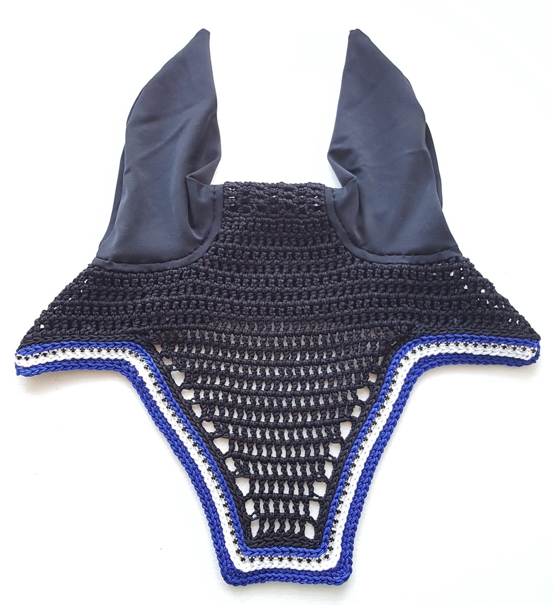 Black Horse Fly Bonnet / Fly Veil / Horse Ear Bonnet With Royal Blue ...