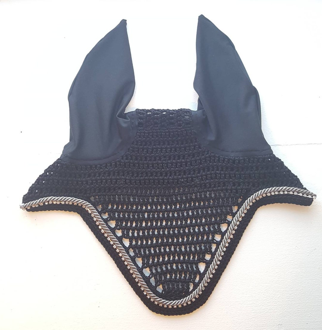 Black Horse Fly Bonnet / Fly Veil / Fly Hat / Horse Ear Bonnet With ...