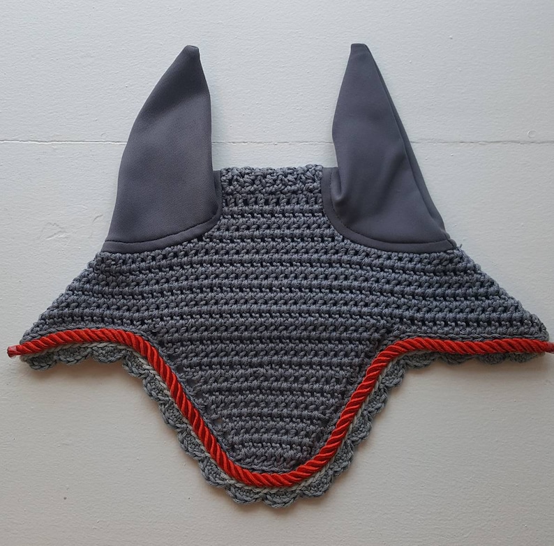 Grey Horse Fly Bonnet / Fly Veil / Horse Ear Bonnet With Red - Etsy