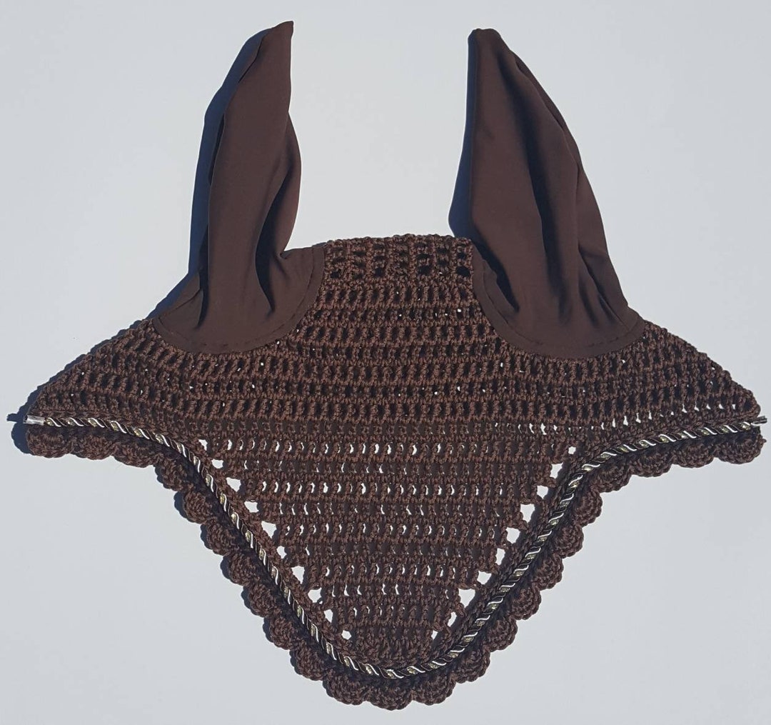 Brown Horse Fly Bonnet / Fly Veil / Horse Ear Bonnet With Gold and ...