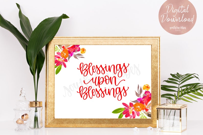Blessings Digital Print, Floral Wall Decor, Inspirational Art, Wall Art ...