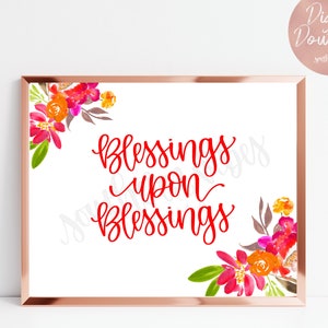 Blessings Digital Print, Floral Wall Decor, Inspirational Art, Wall Art ...