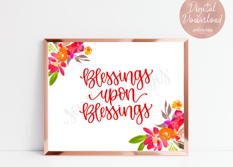 Blessings Digital Print, Floral Wall Decor, Inspirational Art, Wall Art ...