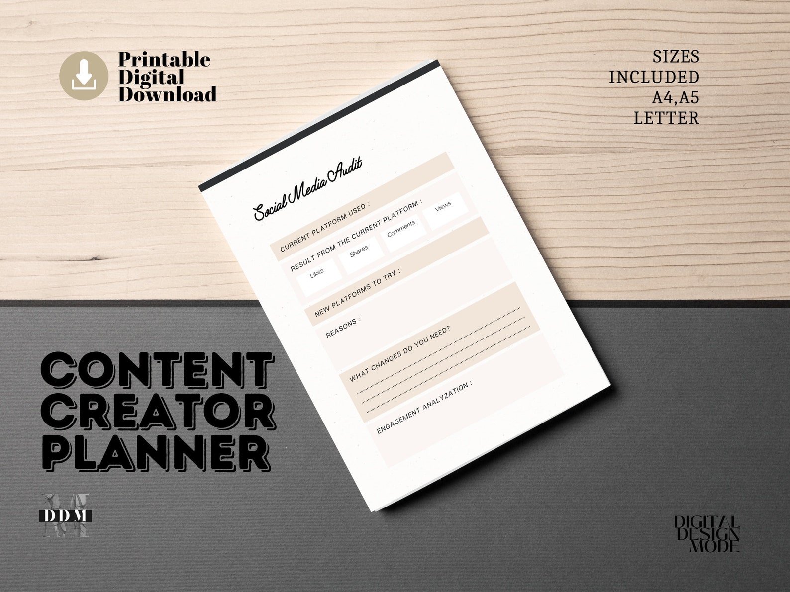 Content Creator Planner, Social Media Printable Planner, Checklist ...