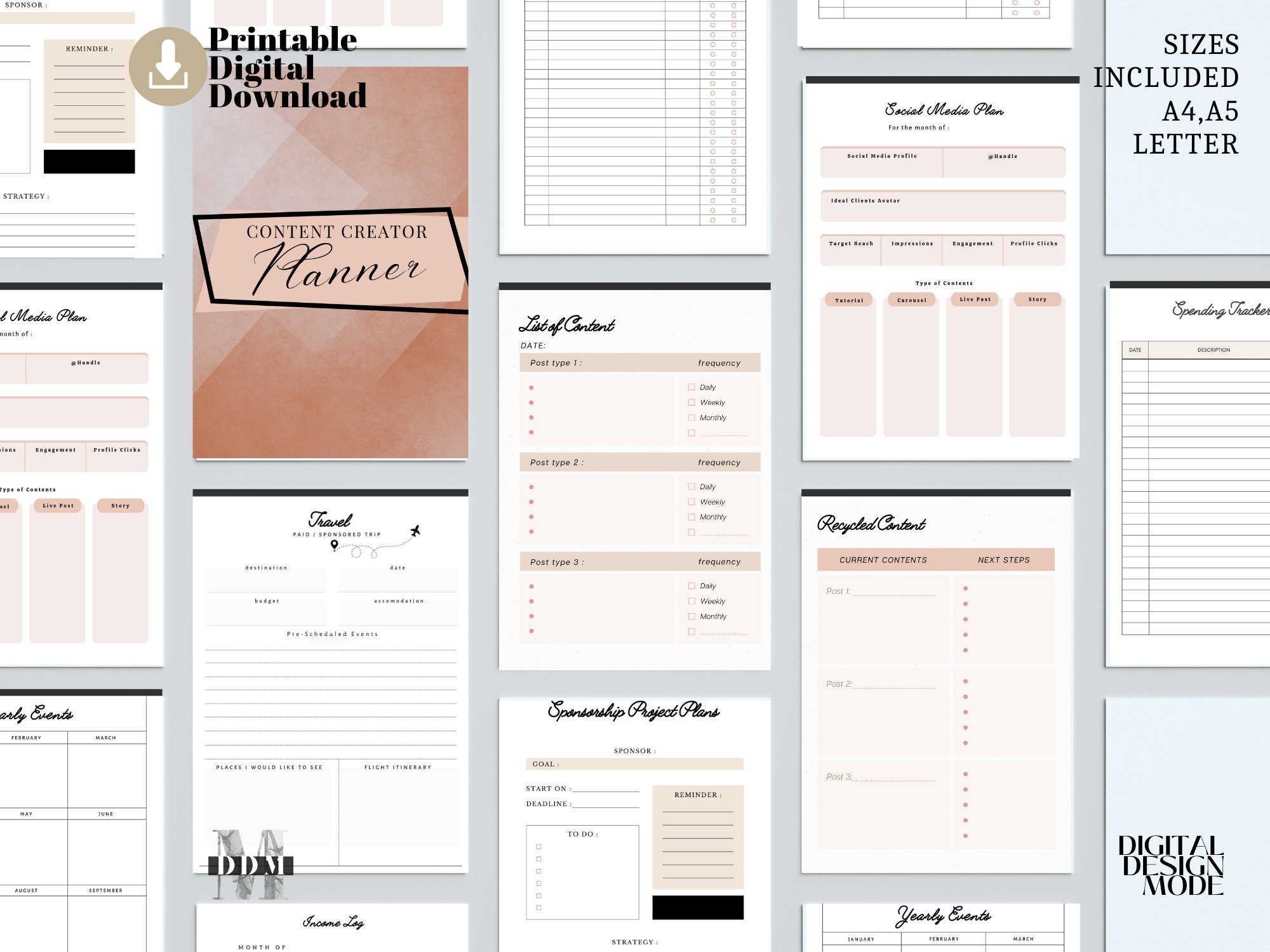 Content Creator Planner, Social Media Printable Planner, Checklist ...